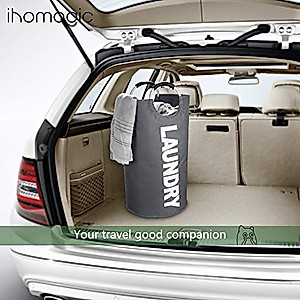 IHOMAGIC Extra Large Laundry Hamper 120L - Collapsible Laundry Bag with Comfortable Handle - Folding Laundry Basket Dirty Clothes Storage Bin for Bathroom, Bedroom (XL, Dark Grey)