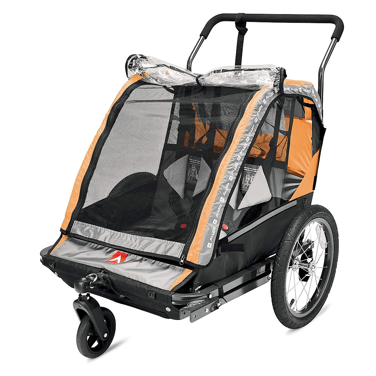 Allen Sports Deluxe Steel 2-Child Bicycle Trailer and Stroller, Model AS2-O, Orange