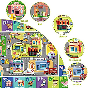 LTKOUGFAM Baby Playmat for Floor, Soft Plush ABC Kids Play Rug for Toddlers & Infants Baby Floor Mats, Kids Car Rug Mat with City, Large Non-Slip Area Rug for kids Room Playroom Bedroom (59X39.4 INCH)