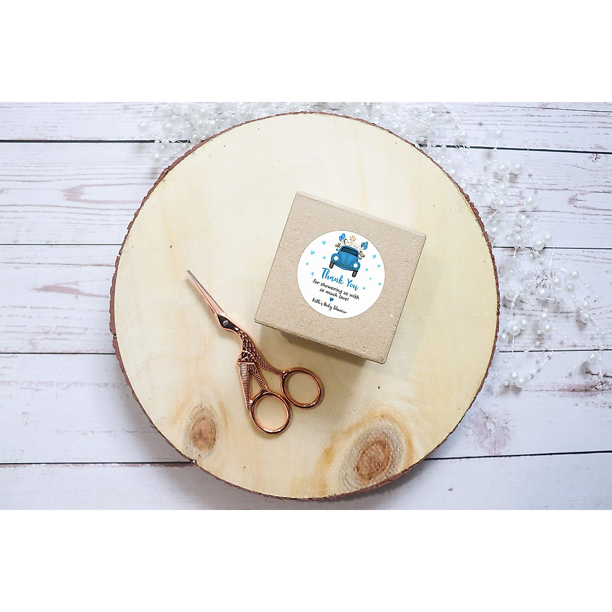 Baby Shower Favors Custom Stickers - Set of 36 Personalized Baby Shower Thank You Gifts Self Adhesive Flat Sheet 2 Inch Round Labels for Drive by Blue Baby Boy Shower Favors Theme (Blue)