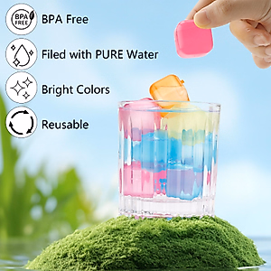 40 Pack Reusable Ice Cubes, Reusable Ice Cubes for Drinks, Refreezable Plastic Ice Cubes, Washable Square Colorful Fake Clear Ice Cubes for Whiskey, Coffee, Vodka, Beer, Non-Diluting, BPA Free