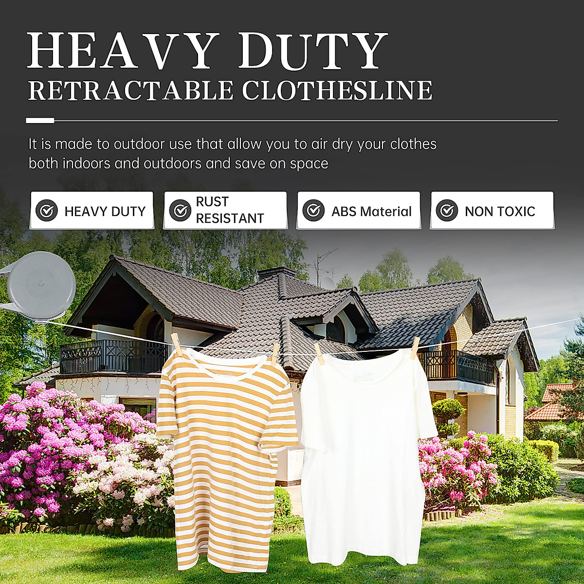 ZOES HOMEWARE Retractable Clothesline Heavy Duty Retracting Clothes Line Outdoor and Indoor with Durable ABS Shell and 38 Feet Extruded PVC Line,with Lock to Prevent Sagging