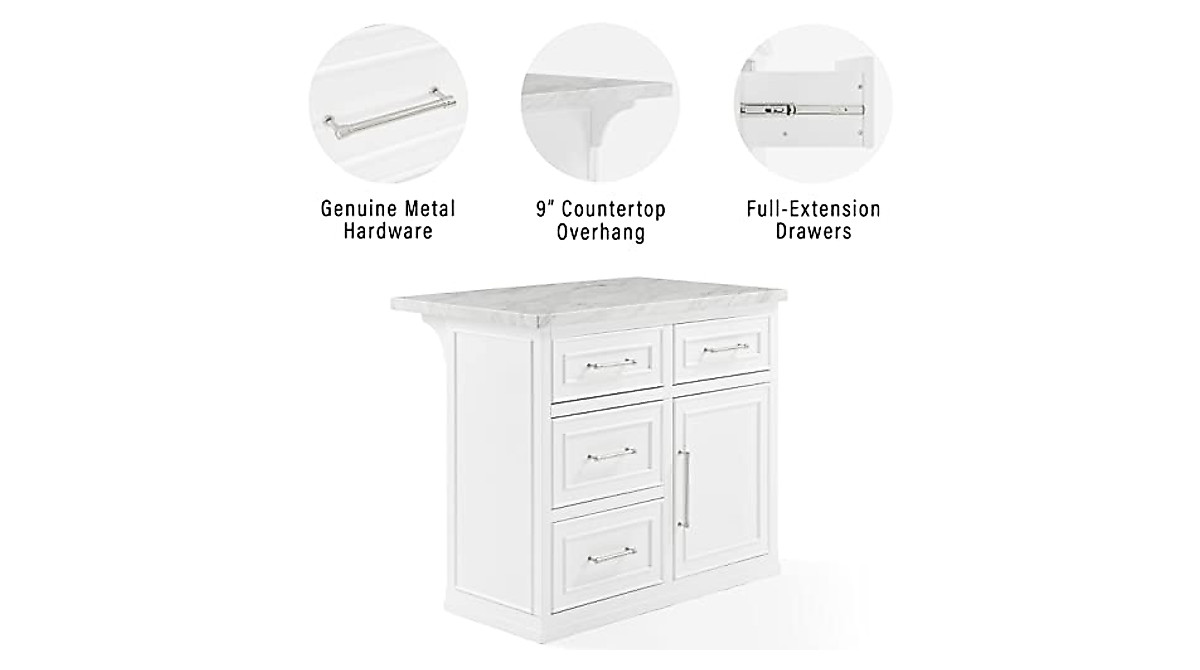 Crosley Cutler Kitchen Island with Faux Marble Top - White