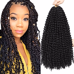Dorsanee Passion Twist Hair 18 Inch 7 Packs Water Wave Crochet Hair Long Bohemian Curly Braiding Hair for Butterfly Locs, Faux Locs, Boho Style Spring Twist Crochet Braids (1B#)