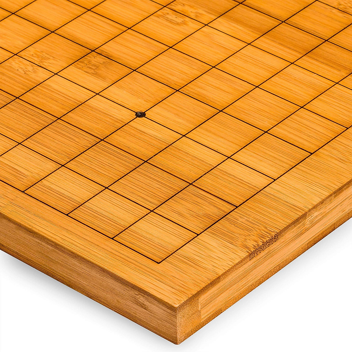 Yellow Mountain Imports Bamboo 0.8-Inch Etched Reversible 19x19 / 13x13 Go Game Set Board with Single Convex Melamine Stones and Bamboo Bowls Set - Classic Strategy Board Game (Baduk/Weiqi)