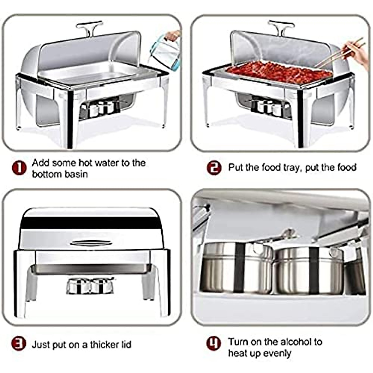 UZOURI Food Warmer, Chafing Dish Stainless Steel Chafing Dish Set Buffet Silver Catering Warmer Set, Rectangle Chafing Dish for Party