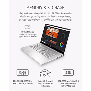 HP Envy 17 Laptop, 11th Gen Intel Core i7-1165G7, 12 GB RAM, 1 TB SATA Hard Drive & 256 GB SSD Storage, 17.3-inch Full HD IPS Touchscreen, Windows 10 Home, HD Webcam, Audio by B&O (17-cg1010nr, 2021)