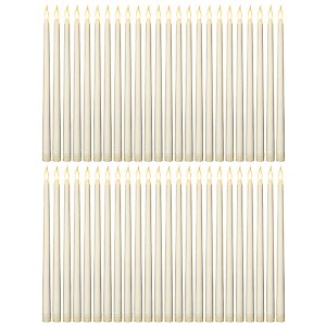 Funtery 48 Pcs Flameless LED Taper Candles Fake Candles Battery Operated Candles Bulk 11 Inch Flickering Taper Candles LED Tall Candles for Christmas Valentine's Day Church Wedding(Ivory)