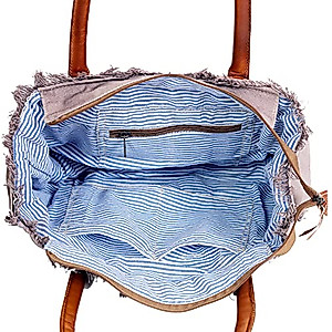 Ruzioon Upcycled Canvas Hand Bag, Upcycled Canvas & Cowhide Leather Tote Bag, Canvas Tote Bag for Women, Radiant Canvas Shoulder Bag