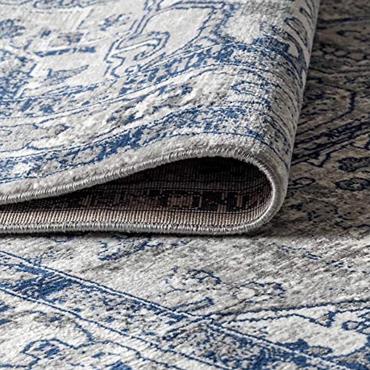 JONATHAN Y MDP106B-8 Modern Persian Vintage Medallion Traditional Indoor Area -Rug Country Easy -Cleaning Bedroom Kitchen Living Room Non Shedding, 8 X 10, Light Grey/Navy