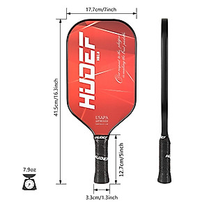 HUDEF HB 2.0 Blue+Red Pickleball Paddles, Lightweight Graphite Carbon Fiber Face Racquet Rackets Elongated Racket,Honeycomb Core,Cushion Comfort Grip USAPA Approved