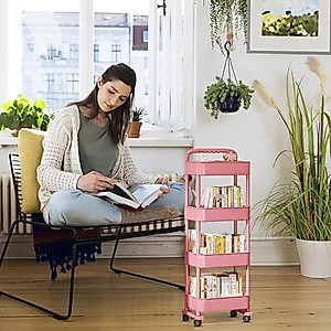 Movable Bookshelf Cart, Movable Storage Book Shelves, Movable Book Rack, Compact Bookshelf on Wheels, Reusable Rolling Storage Cart Movable Bookshelf for Kitchen, Bedroom, Living Room & Laundry Room