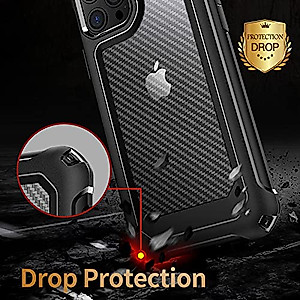 Tuerdan iPhone 14 Pro Max Case, [Military Grade Shockproof] [Hard Carbon Fiber Back] [Soft TPU Bumper Frame] Anti-Scratch, Fingerprint Resistant, Protective Phone Case, 6.7 Inch (Black)