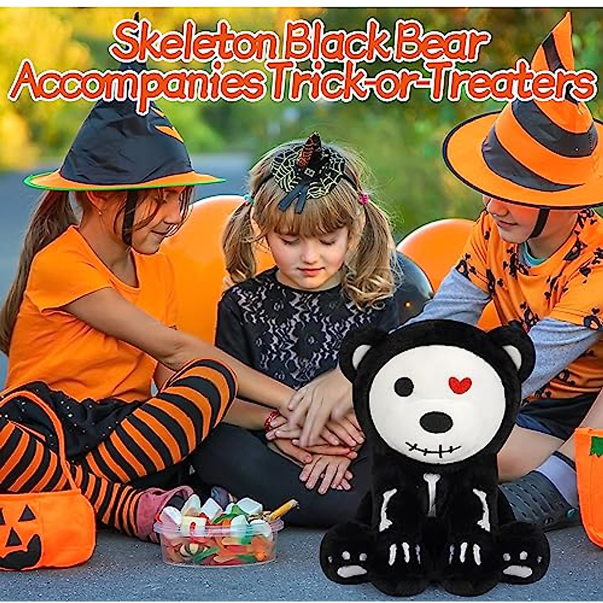 JIZWPOOM Black Teddy Bear Plush, Teddy Bear Stuffed Animals Goth Plush Teddy Bear, Cute Black Bear Toy Stuffed Bear Plushies Gift for Kids Birthday Decoration