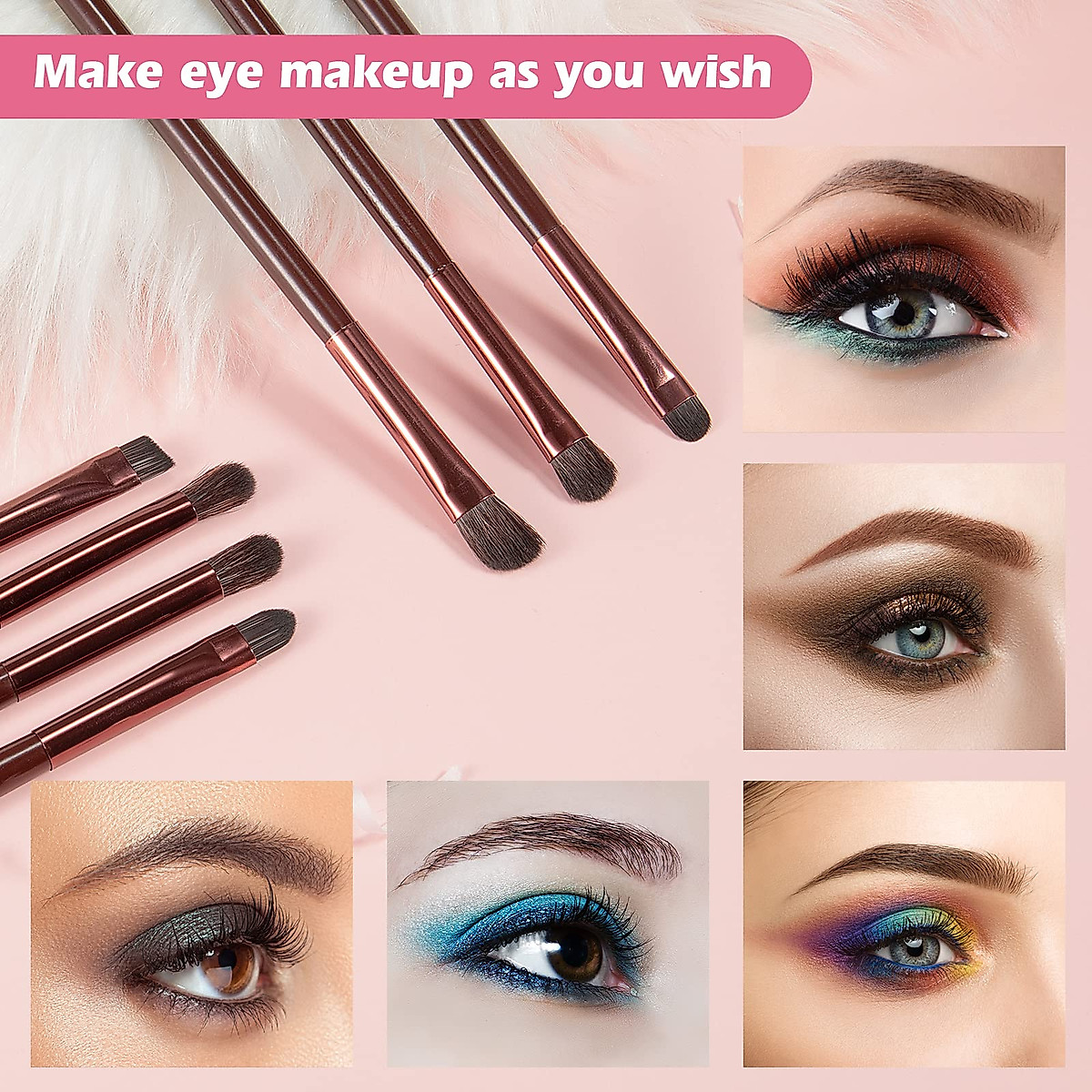 Eye Makeup Brushes Set, Premium 7Pcs Eyeshadow Brush, Professional Eye Brush for shadow lip Angled Eyeliner Eyebrows, Soft Hairs and Wood Handle.