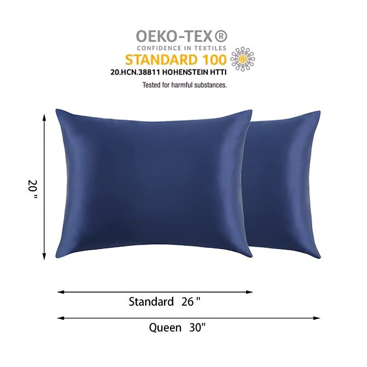 Jadebeads 100% Pure Mulberry Silk 22Momme Luxurious Pillowcase for Hair and Skin Grade 6A Navy Blue Silk Pillowcase Anti Acne & Anti Aging Silk Pillow Case with Zipper (Standard 26"x 20",1 Pack)