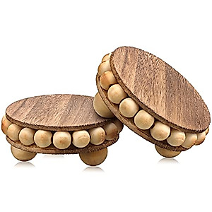 2 Pcs Wooden Risers for Displays Round Wood Riser Distressed Wood Risers Farmhouse Pedestal Display Stand Rustic Pedestal Stand Decor Beaded Display Risers for Tiered Trays Home (Brown, 3.94 Inch)