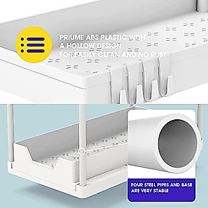 Under Sink Storage - Bnimtm 2 Pack White Under Sink Storage Kitchen Organiser - Sliding Drawer Pull Out Under Sink Organiser with Hooks Cup for Kitchen Bathroom