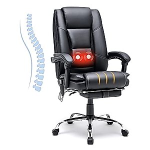 HOMREST Ergonomic Executive Office Chair, Massage Office Chair with Heated PU Leather Adjustable Height Reclining Office Chair with Foot Rest Armrest, Lumbar Back Support Home Office Desk Chairs