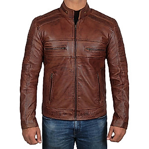 Decrum Motorcycle Jacket Men - Mens Leather Jacket | [1100065] Austin Brown, XL