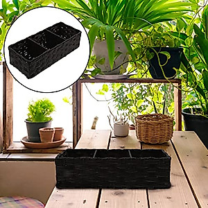 PATKAW Home Decor Rectangular Baskets with 3 Compartments Hand Woven Shelf Baskets Sundries Bin Baskets Organizer for Shelves Coffee Table (Black) Toilet Paper Holder