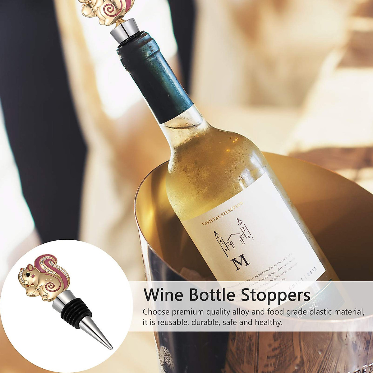 DOITOOL Alloy Wine Bottle Stopper Animal Squirrel Shaped Wine Pourer Reusable Beverage Plug Cap Champagne Saver for Easter Wedding Bar Party