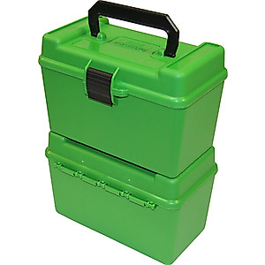 MTM H50-XL-10 H50-XL Deluxe 50 Round Rifle Ammo Box 270 300 WSM 300 338 Rem Ultra Mag 338 Lapua Mag, Green