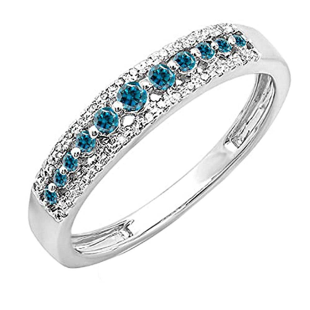 Dazzlingrock Collection 0.25 Carat (ctw) Round Blue & White Diamond Triple Row Anniversary Ring for Women in 14K White Gold Size 7