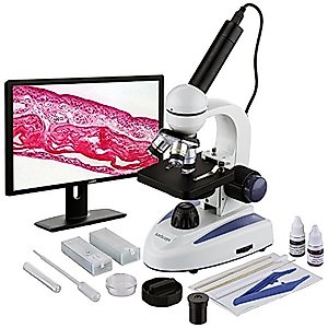 AmScope - 40X-1000X Biology Science Metal Glass Student Microscope with USB Digital Camera + Slide Preparation Kit - M158C-SP14-E