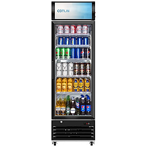 COTLIN Glass Door Merchandiser Refrigerator with LED Lighting, 12.5 cu.ft Commercial Beverage Cooler, Dual-Layer Glass Extra Adjustable Shelves and Drink Organizers, ETL NSF Approved