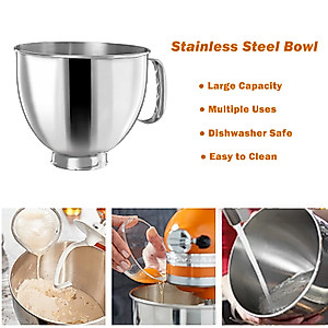 HYHWPH Stainless Steel Mixing Bowl Compatible with KitchenAid 5 QT Tilt-Head Stand Mixer, Food Grade 304 Dishwasher Safe Replacement Bowl