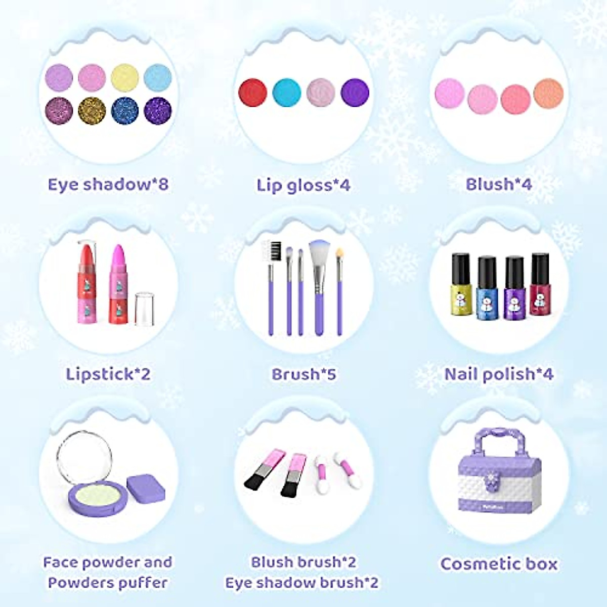 PERRYHOME Kids Makeup Kit for Girl 35 Pcs Washable Real Cosmetic, Safe & Non-Toxic Little Girl Makeup Set, Frozen Makeup Set for 3-12 Year Old Kids Toddler Girl Toys Christmas & Birthday Gift (Purple)