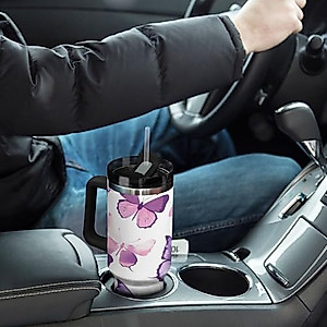 FRCSDIY Butterfly Insulated Tumbler with Handle and Straw Lid,40oz Leakproof Stainless Steel Cup BPA-Free Water Bottle