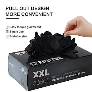 FINITEX - Black Nitrile Disposable Gloves, 5mil, Powder-free, Medical Exam Gloves Latex-Free 100 PCS For Cleaning Food Gloves (XX-Large (Pack of 90))