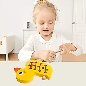 Skrtuan Wooden Lacing Duck Threading Toys Wood Block Puzzle Car Airplane Travel Game Montessori Early Development Fine Motor Skills Educational Gift for 1 2 3 Years Old Toddlers Baby Kids