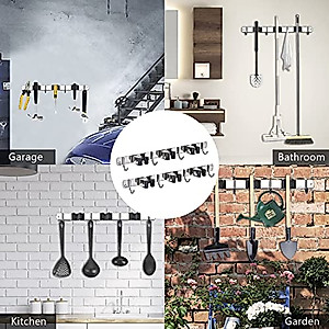 Kozci 2 Pack Mop and Broom Holder Wall Mount, Anti-Slip Broom Organizer Wall Mount Self Adhesive Broom Hanger, Stainless Steel Tools Rack Mop Storage Organizer for Kitchen Garden Garage(3 Racks 4Hook)