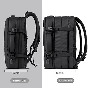 KINGSLONG Large 40L Travel Backpack Carry-on Luggage,Expandable 17 Inch Laptop Bag with USB Port Smart Organized Water-resistant Weekender Bag for Man Women