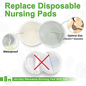Haakaa All-Day Reusable Nursing Pad Set 8P -Washable Absorbent Bamboo Breast Pad - Perfect Leakproof Nipple Covers for Ladybug Letdown Catcher Pump & Postpartum Breastfeeding Mom w/Laundry Bag
