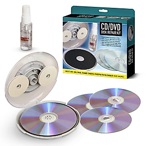 DVD CD Repair Kit with Cleaning Solution Included - Hand Powered CD DVD Cleaner and Scratch Remover Cleans and Polishes Discs with Minor Damage