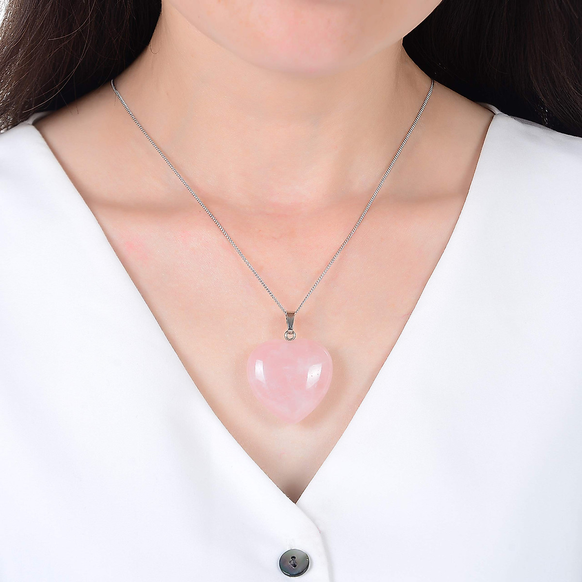 1pc Adabele Real Sterling Silver Pink Rose Quartz Gemstone Large Heart Drop Pendant Necklace 18 inch Healing Crystals Chakras Stone Jewelry Gift NK18-17