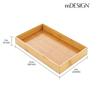 mDesign Wooden Bamboo Drawer Organizer - 15" Long Stackable Storage Box Tray for Kitchen Drawers/Cabinet - Utensil, Silverware, Spatula, and Flatware Holder - Echo Collection - 2 Pack, Natural Wood