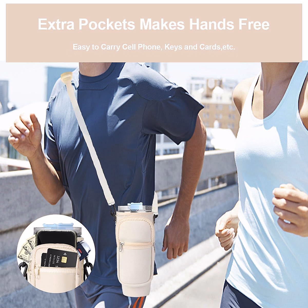 OLNIEZZL Water Bottle Carrier Bag Compatible with Stanley 30 40oz Tumbler with Handle, Water Bottle Holder with Adjustable Shoulder Strap for Travel Hiking (Cream)