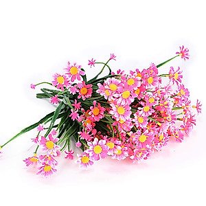 ArtBloom 6 Bundles Outdoor Artificial Daisies Fake Flowers UV Resistant Shrubs, Faux Plastic Greenery for Indoor Outside Hanging Plants Garden Porch Window Box Home Wedding Farmhouse Decor (Pink)