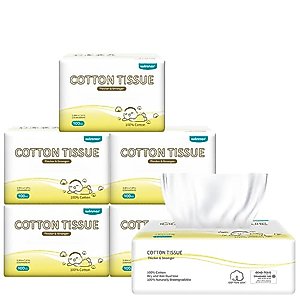Winner Baby Cotton Tissue, Soft Baby Dry Wipe, Wet and Dry Use, Made of Pure Cotton, 600 Count Unscented Disposable Facial Cotton Tissues for Baby Sensitive Skin
