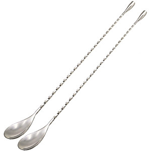 15.7“ Extra Long Cocktail Mixing Spoon Set Food-Grade 18/8 Stainless Steel Stirrer Spiral Pattern Bar Cocktail Shaker Spoon for Ice Cream Smoothies Malts Milkshakes Juice Coffee Tea Drink - Set of 2