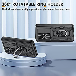 Caka for Z Fold 3 Case, Galaxy Z Fold 3 Case with Slide Camera Lens Cover, Built-in Kickstand Ring Holder Tempered Glass Screen Protector, Magnetic Case for Samsung Z Fold 3 5G (Black)