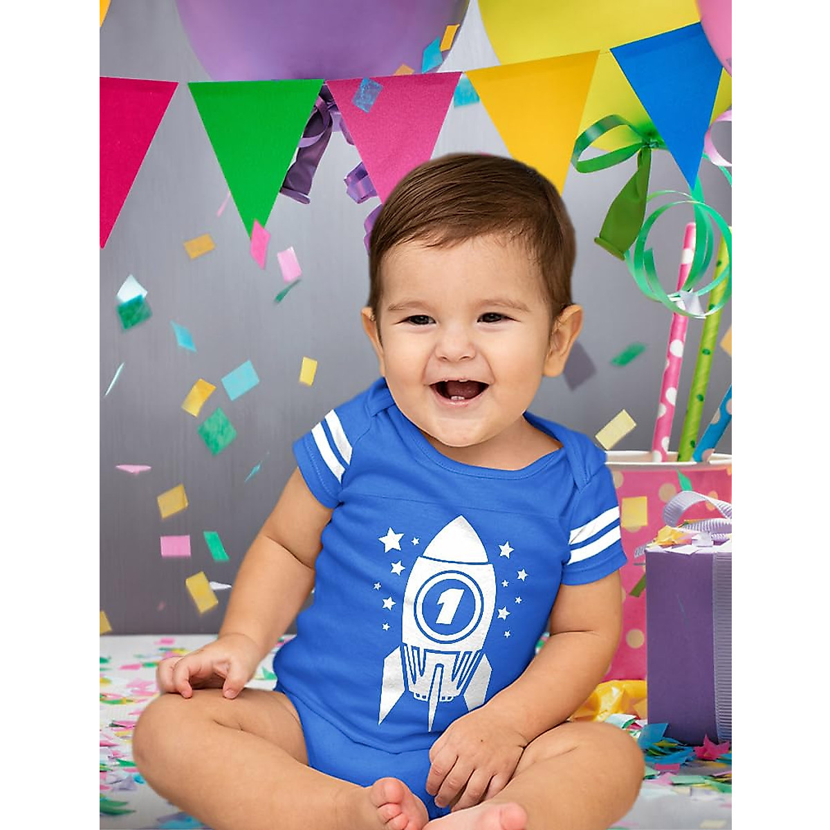 1st Birthday Outfit Space Rocket One Year Old Gift Cute Baby Bodysuit 18M Blue