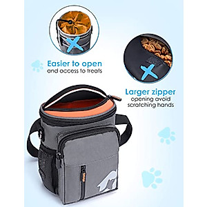 Gobeigo Dog Training Treat Pouch, Pet Treat Bag Holder with Zipper Split Top, Built-in Poop Bag Dispenser, Dog Fanny Pack for Puppy Training, Dog Walking, Hiking, Outdoor Travel (Gray & Orange)