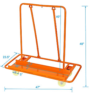 Veemuaro Heavy Duty Drywall Sheet Cart, Panel Dolly Cart 1600LBS Load Capacity with Four 5" Wheels, Service Cart for Garage, Home, Warehouse (Orange)
