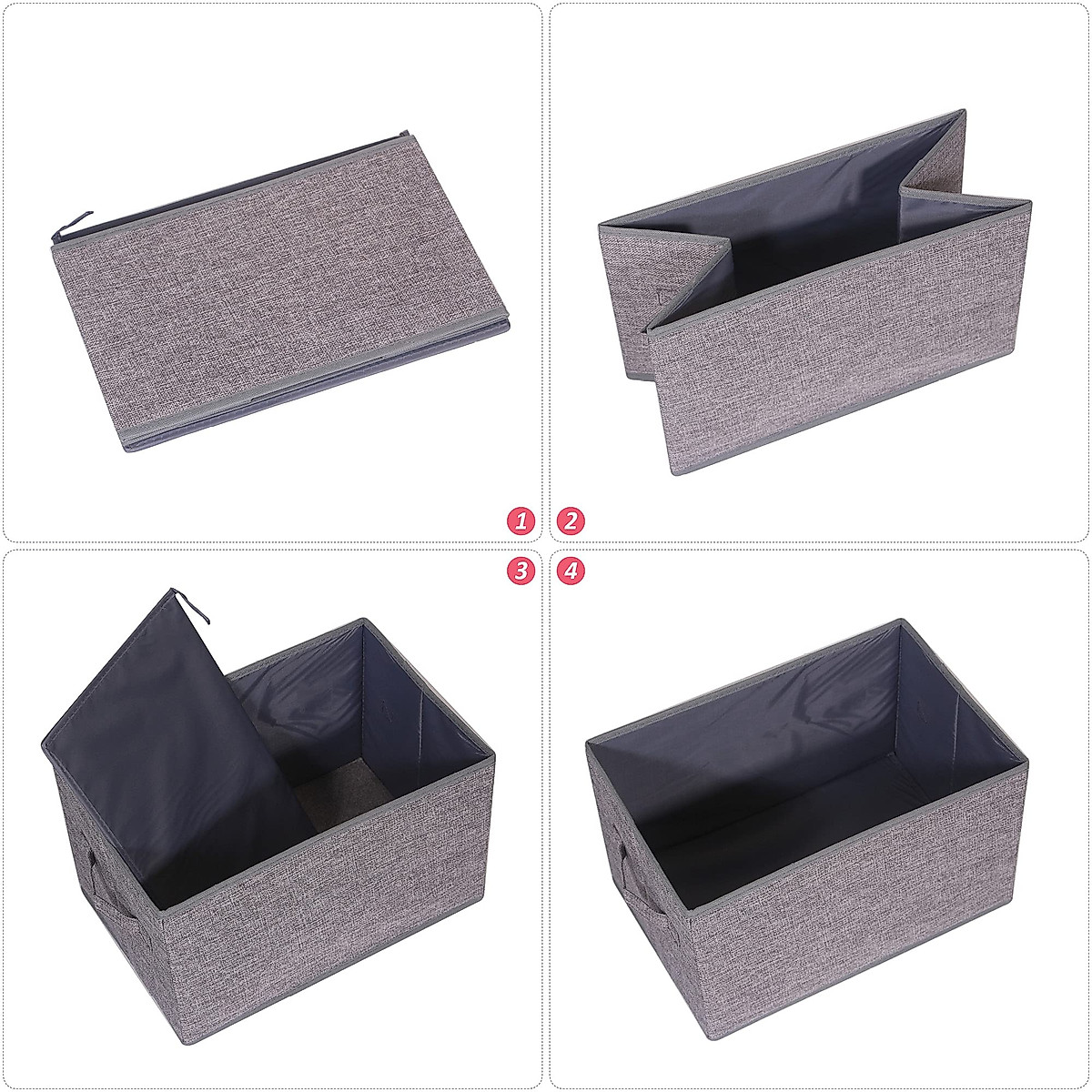 TENABORT 5 Pack Large Foldable Closet Storage Bins with Handle, Fabric Storage Organizer Cube Colth Containers Linen Box Shelf Baskets for Clothes Clothing Shelves Wardrobe Home Office